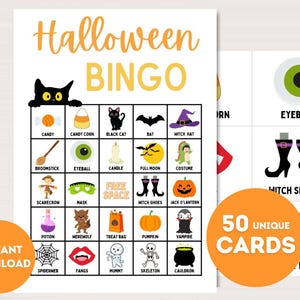Halloween Bingo Cards, Halloween Bingo, Kids Halloween Party Activity ...