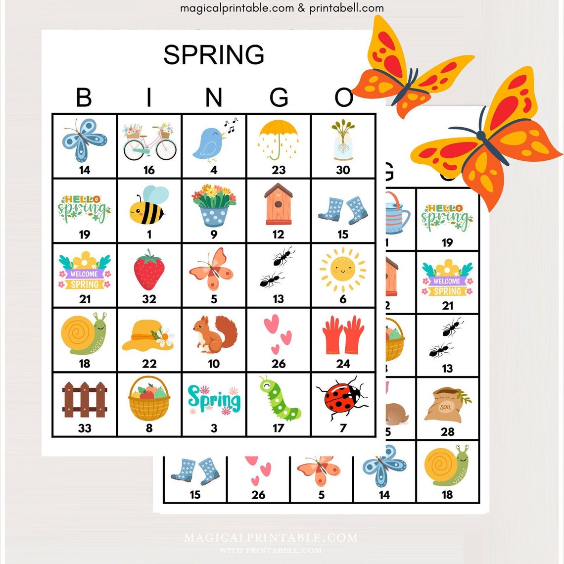 100x Spring Bingo Cards, Printable Spring Bingo, Springtime Bingo ...