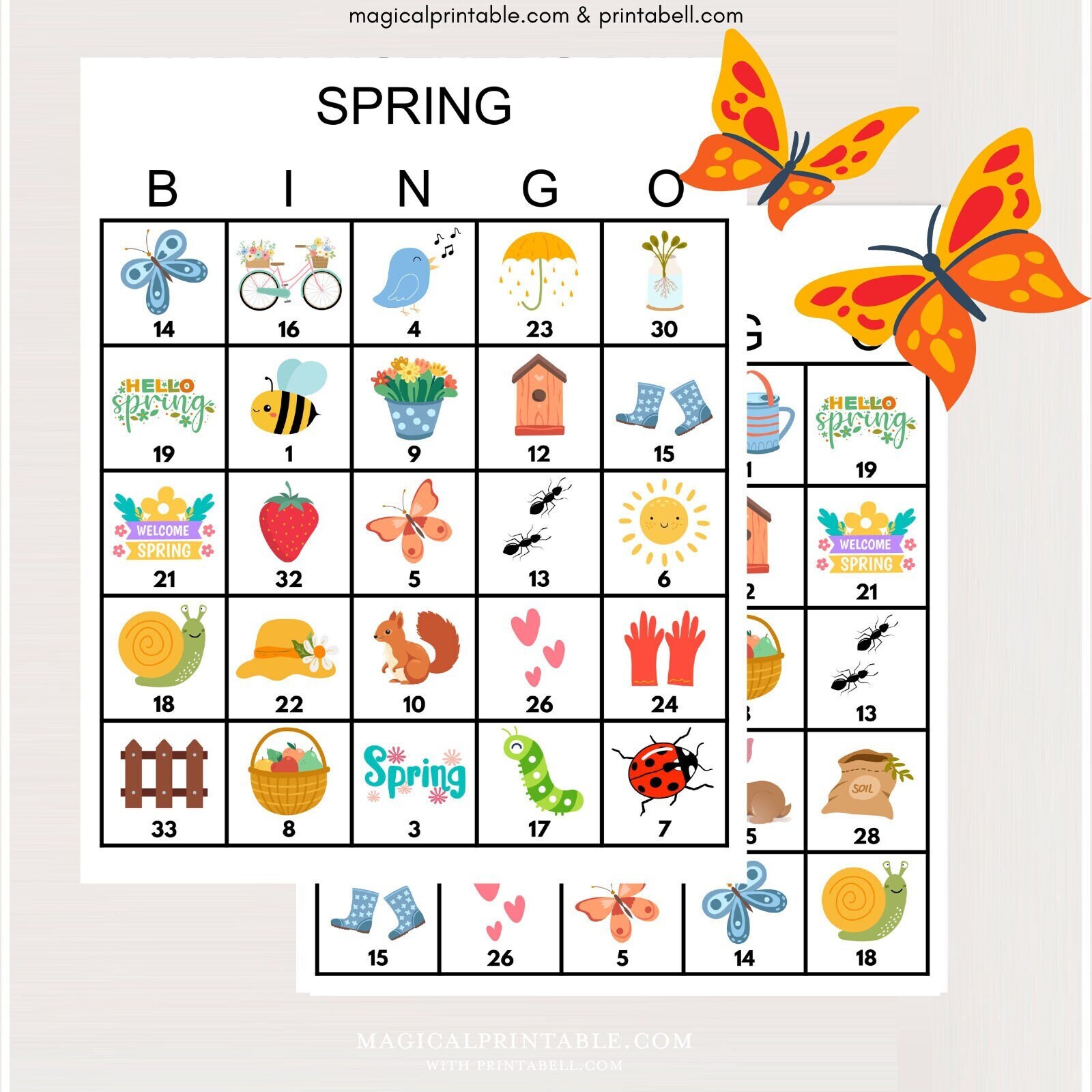 100x Spring Bingo Cards, Printable Spring Bingo, Springtime Bingo ...