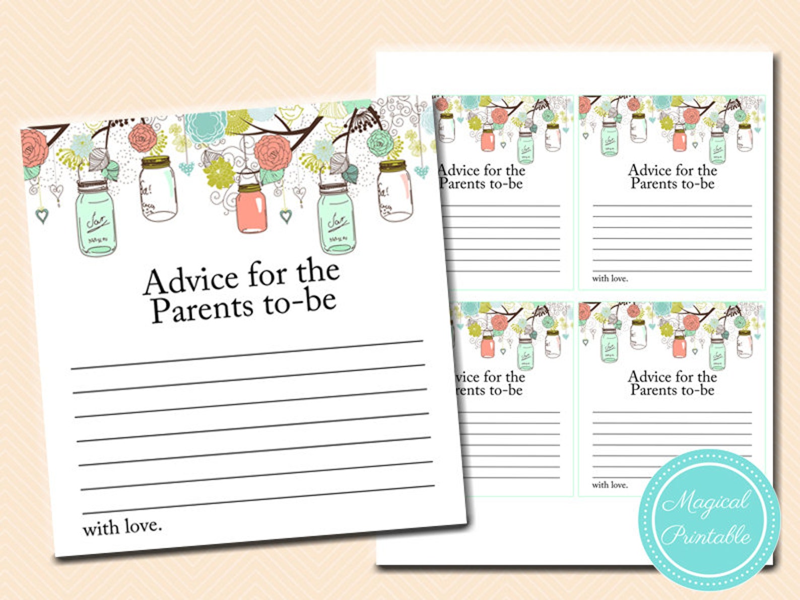 Advice for Parents to Be Baby Shower Advice Cards Mint and - Etsy