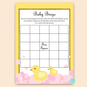Pink Rubber Duck Baby Shower Games Package, Rubber Duck Bingo, Nursery ...