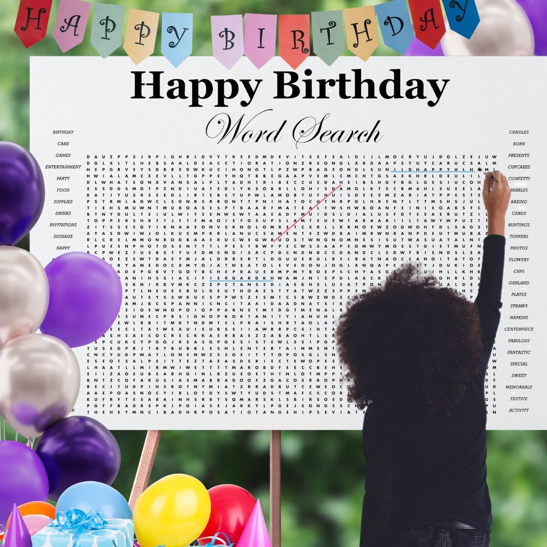 Giant Birthday Word Search, Printable Birthday Word Search, Instant ...