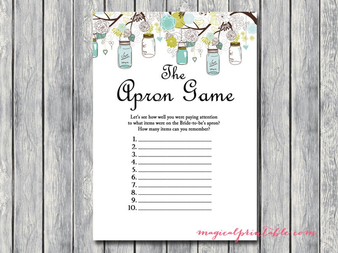 Apron Game, Memory Game, Kitchen Items, Mason Jars Bridal Shower Game ...