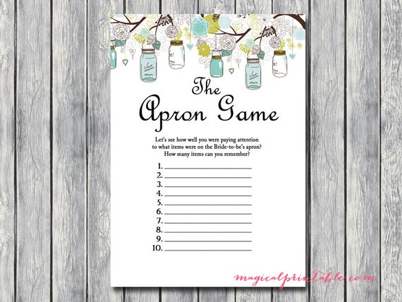 Apron Game, Memory Game, Kitchen Items, Mason Jars Bridal Shower Game ...