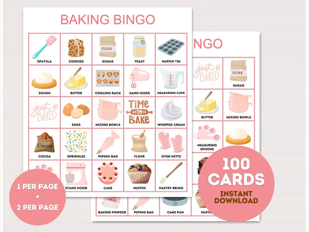 Baking Bingo Cards, 100 Printable Baking Bingo, Baking Party Activity ...