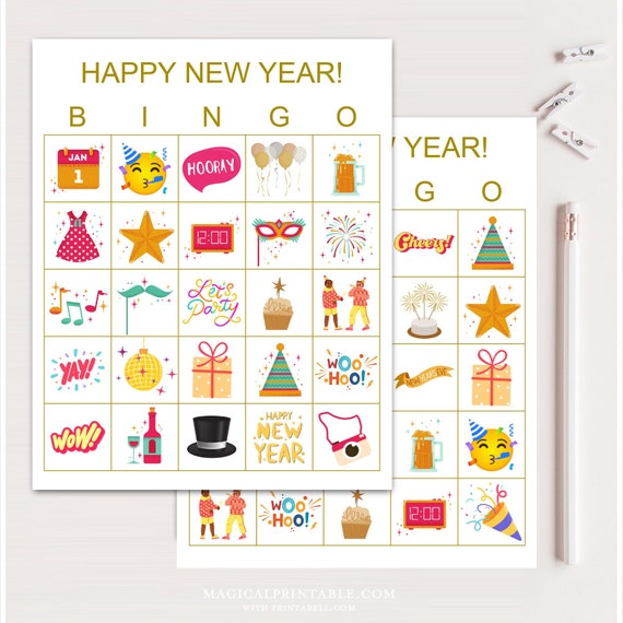 100x Happy New Year Bingo Cards, Printable New Year bingo, New Year ...