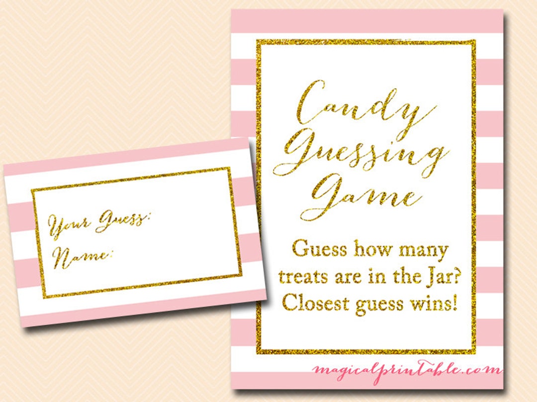 Candy Guessing Game, How Many Candies in the Jar, Pink Stripes and Gold ...