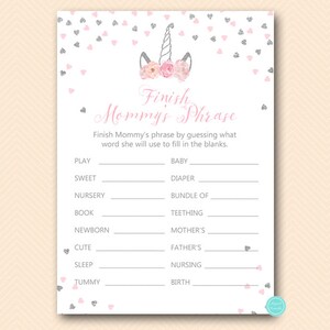Pink Silver Unicorn Baby Shower Games Package, Whats in Your Phone, Who ...
