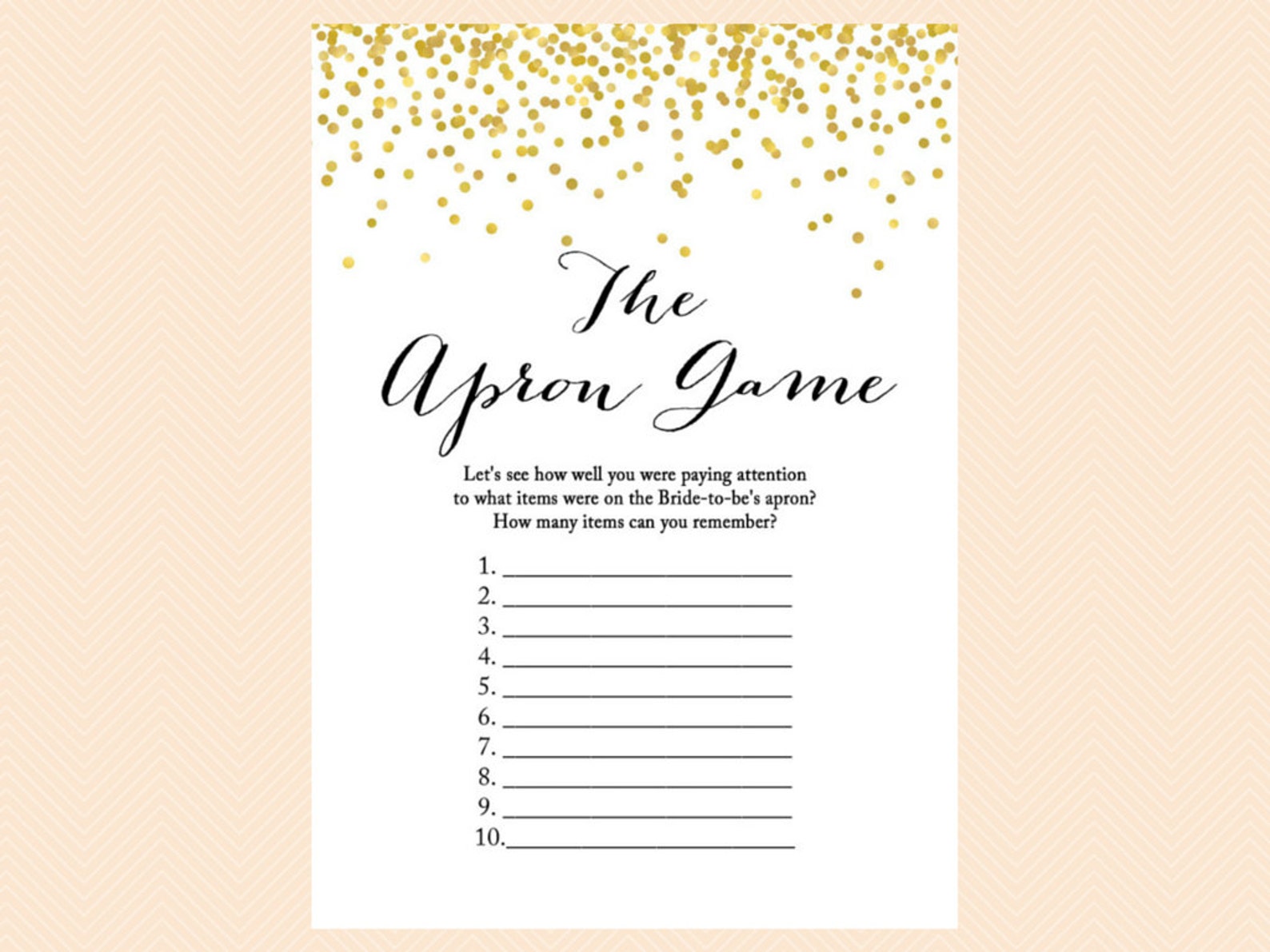 Apron Game Memory Game Bridal Shower Apron Item Game Gold - Etsy