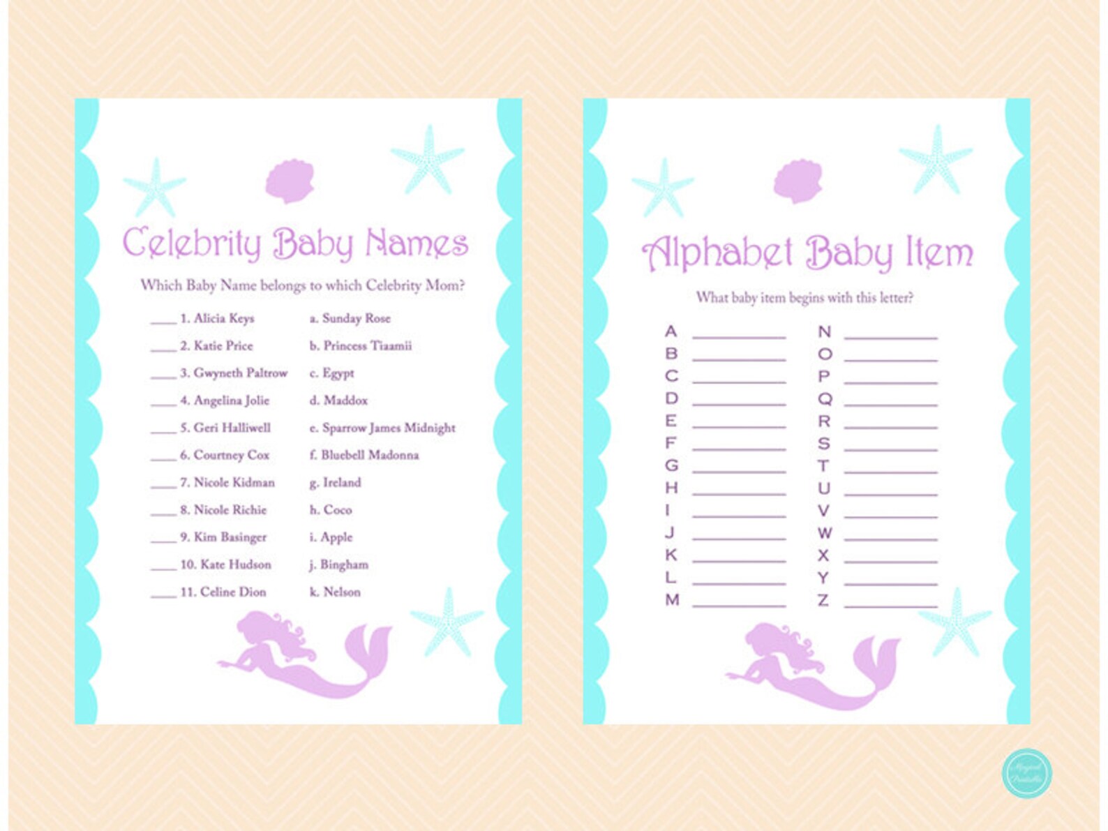 Instant Download Mermaid Baby Shower Games Beach Baby | Etsy