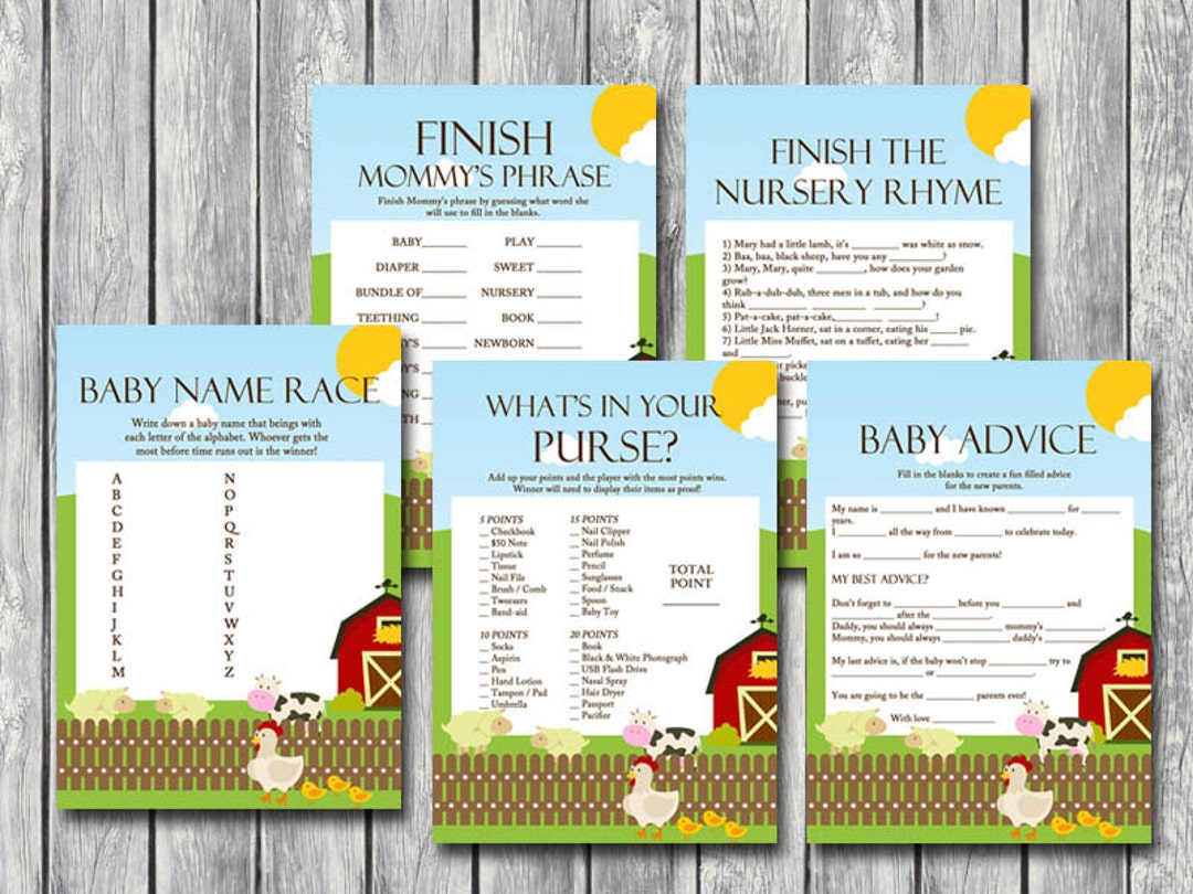 Farm Animals Baby Shower Games Printables, Gender Neutral, Farm Baby ...