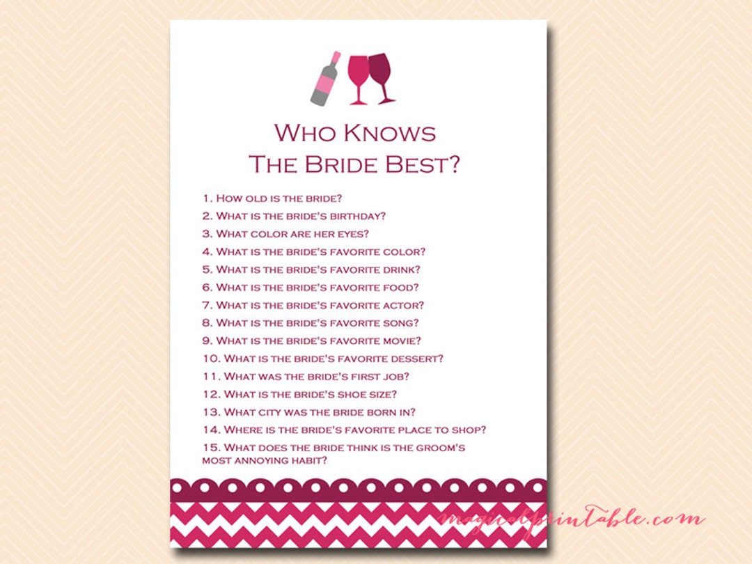 Who Knows the Bride Best, How Well Do You Know Bride, Wine Bridal ...
