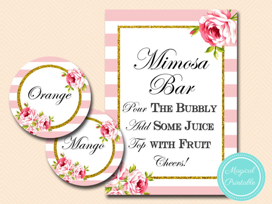 Pink and Gold Glitter Mimosa Bar Sign, Wedding Signage, Pink Chic ...