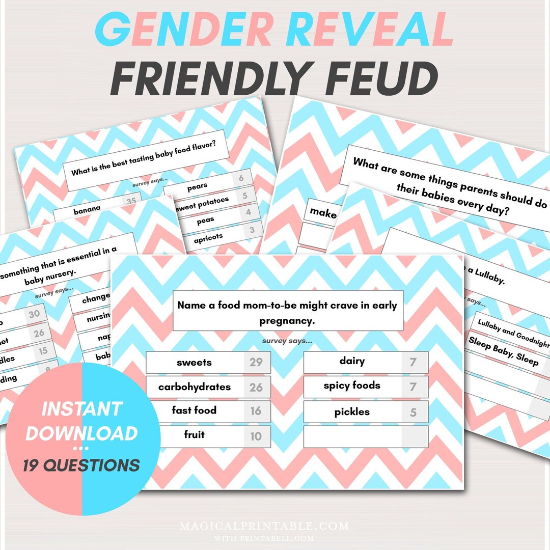 Gender Reveal Themed Feud Game, Printable Baby Shower Game, Baby Shower ...