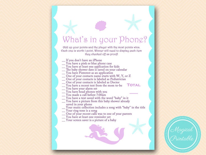 What's in Your Phone Baby Shower Cellphone Game Mermaid - Etsy
