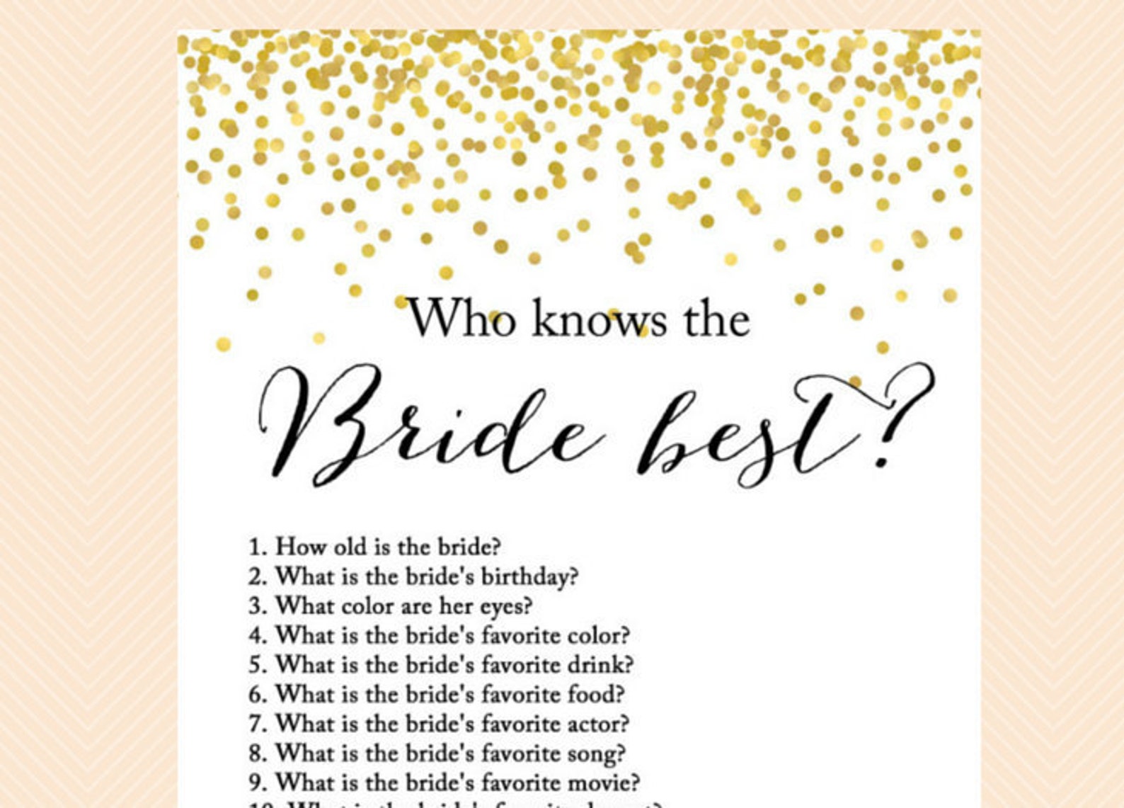 Who Knows the Bride Best How Well Do You Know the Bride Game - Etsy