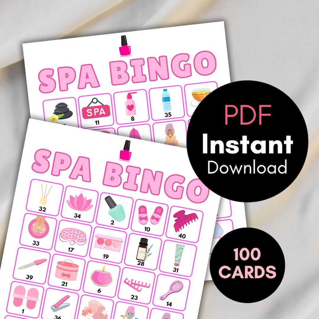 Spa Bingo Cards, 100 Printable Spa Bingo, Spa Party Activity, Spa Party ...