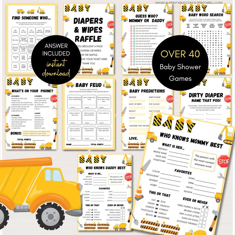 Baby Under Construction Games Package, Construction Baby Shower Games ...