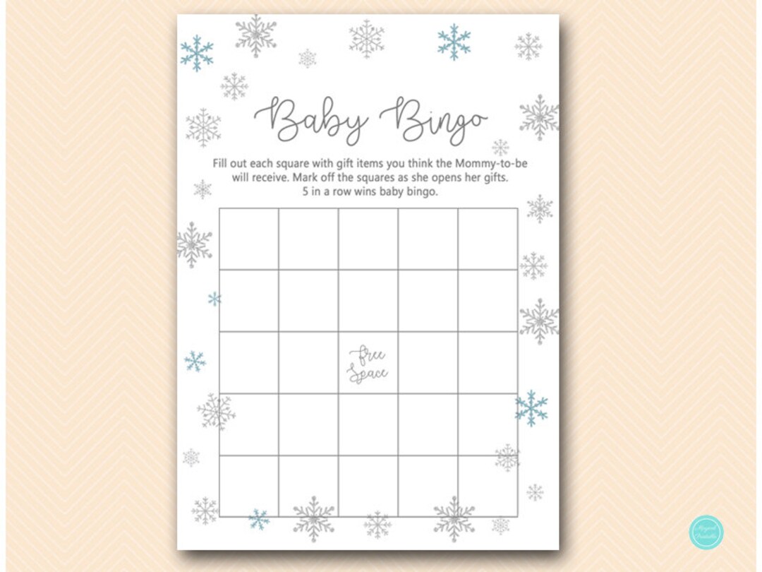 Snowflake Baby Shower Games, Bingo Baby Shower Game, Baby Shower Bingo ...