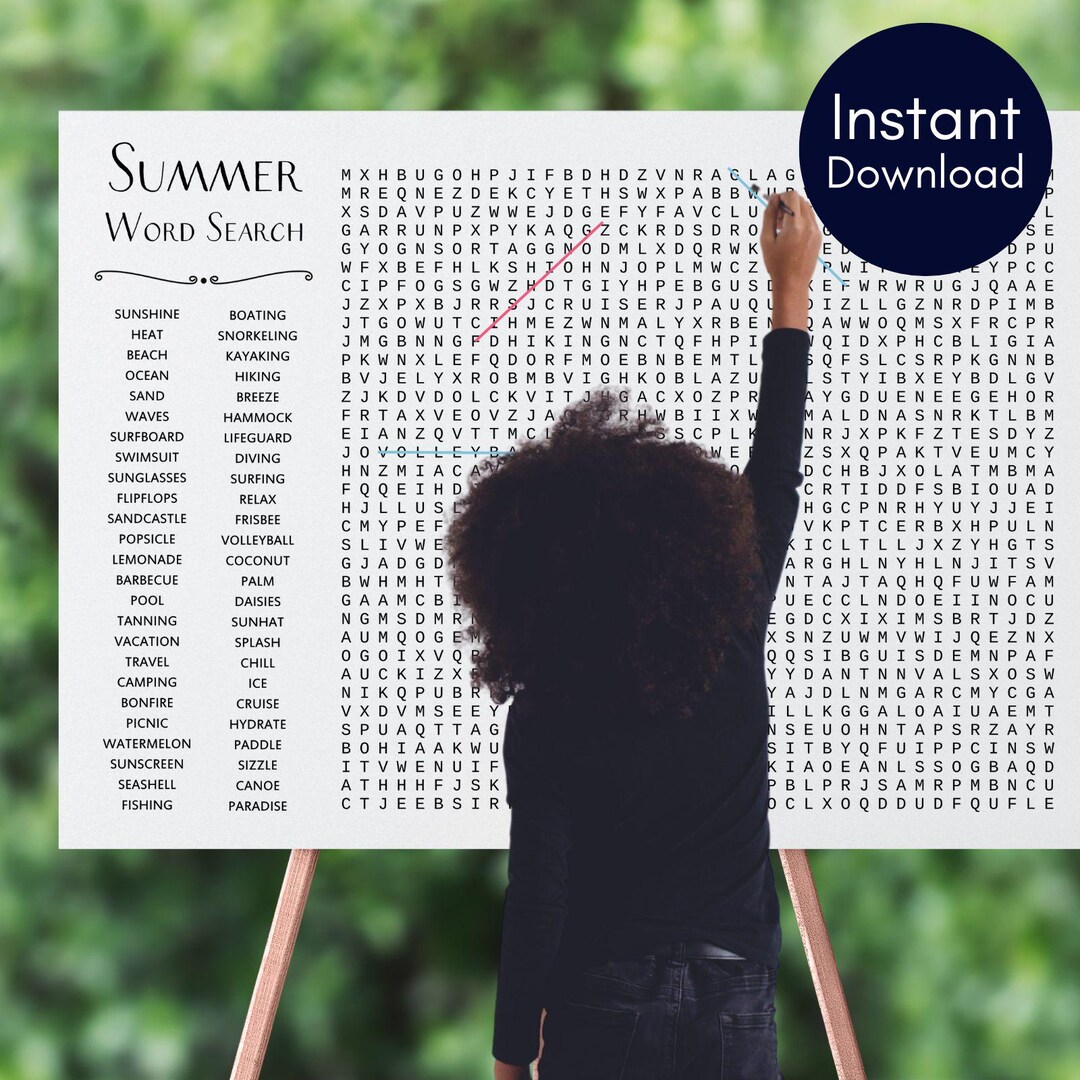 Giant Summer Word Search, Summer Party Game, Printable Summer Word ...