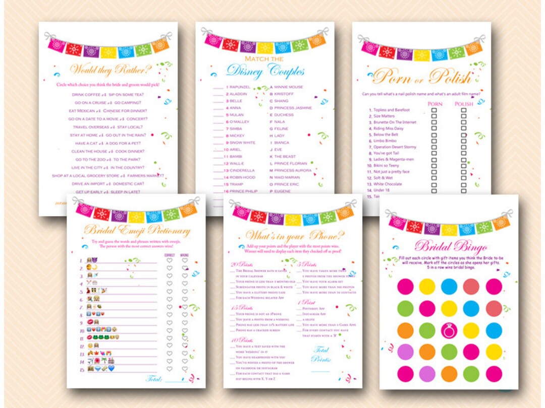 Fiesta Bridal Shower Games Package, Porn or Polish, Phone Game, Would ...