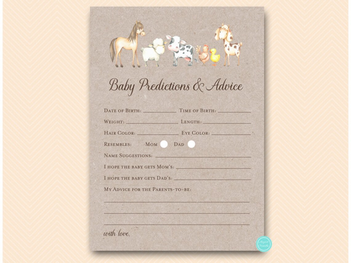 Farm Baby Predictions and Advice Printable, Predictions for Baby, Baby ...