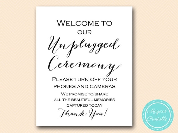 Unplugged Ceremony sign, Unplugged wedding sign, Wedding Reception ...