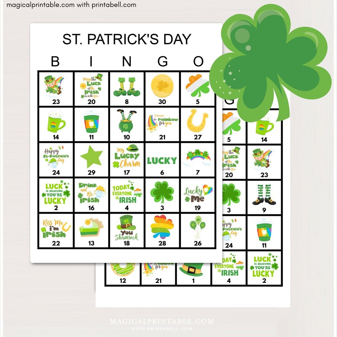 100x Cute St Patrick's Day Bingo Cards, Printable St Patrick Bingo, St ...