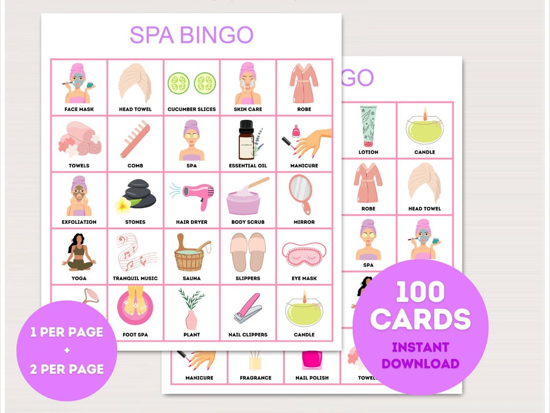 Spa Bingo Cards, 100 Printable Spa Bingo, Spa Party Activity, Spa Party ...
