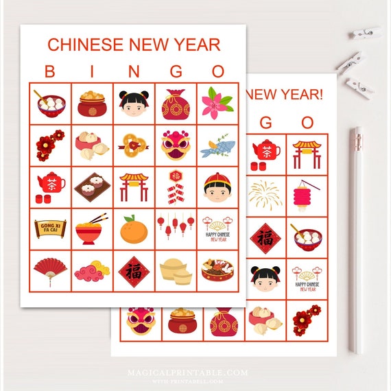 100x Chinese New Year's Bingo Cards, Printable Chinese New Year bingo ...