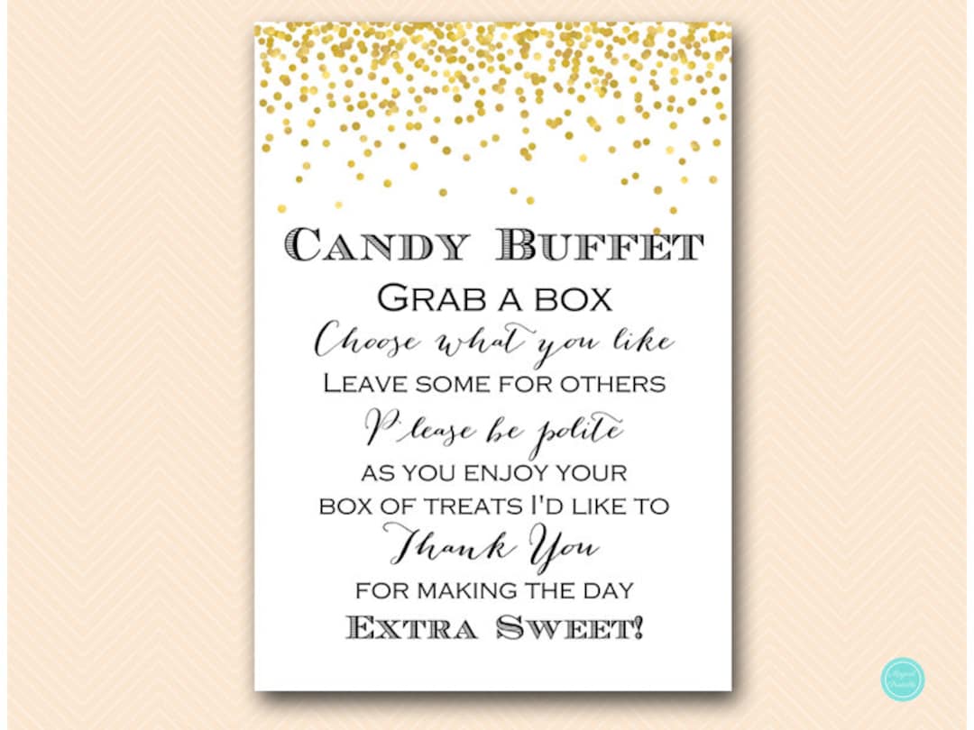 Gold Candy Buffet Sign, Candy Bar Sign, Grab a Box of Treat Sign ...