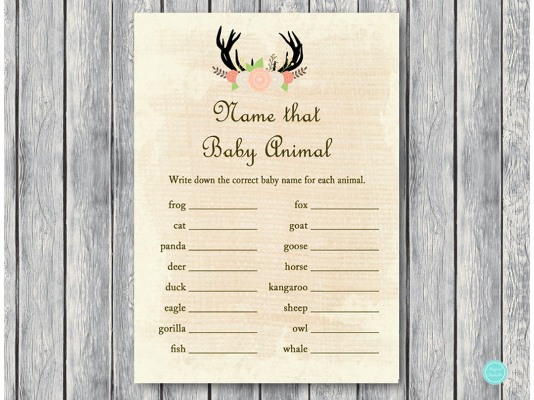 Baby Animal Game, Name That Baby Animal Game for Baby Shower, Rustic ...