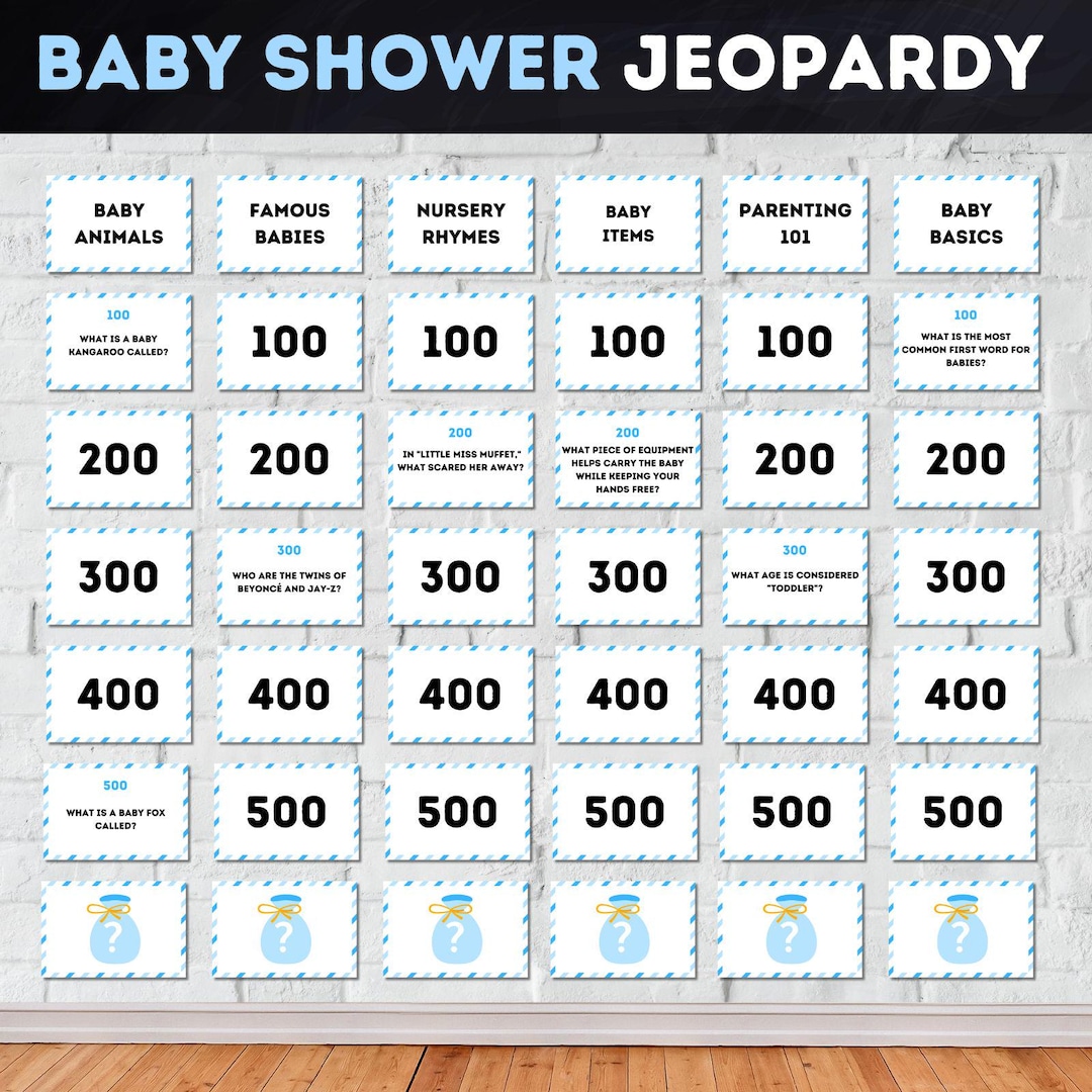 Editable Baby Shower Jeopardy Game, PDF, Baby Boy Game, Baby Shower ...