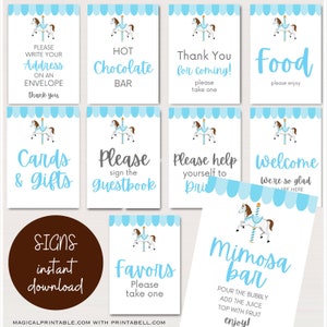 Blue Carousel Baby Shower Games Bundle, Carousel Themed Baby Shower ...