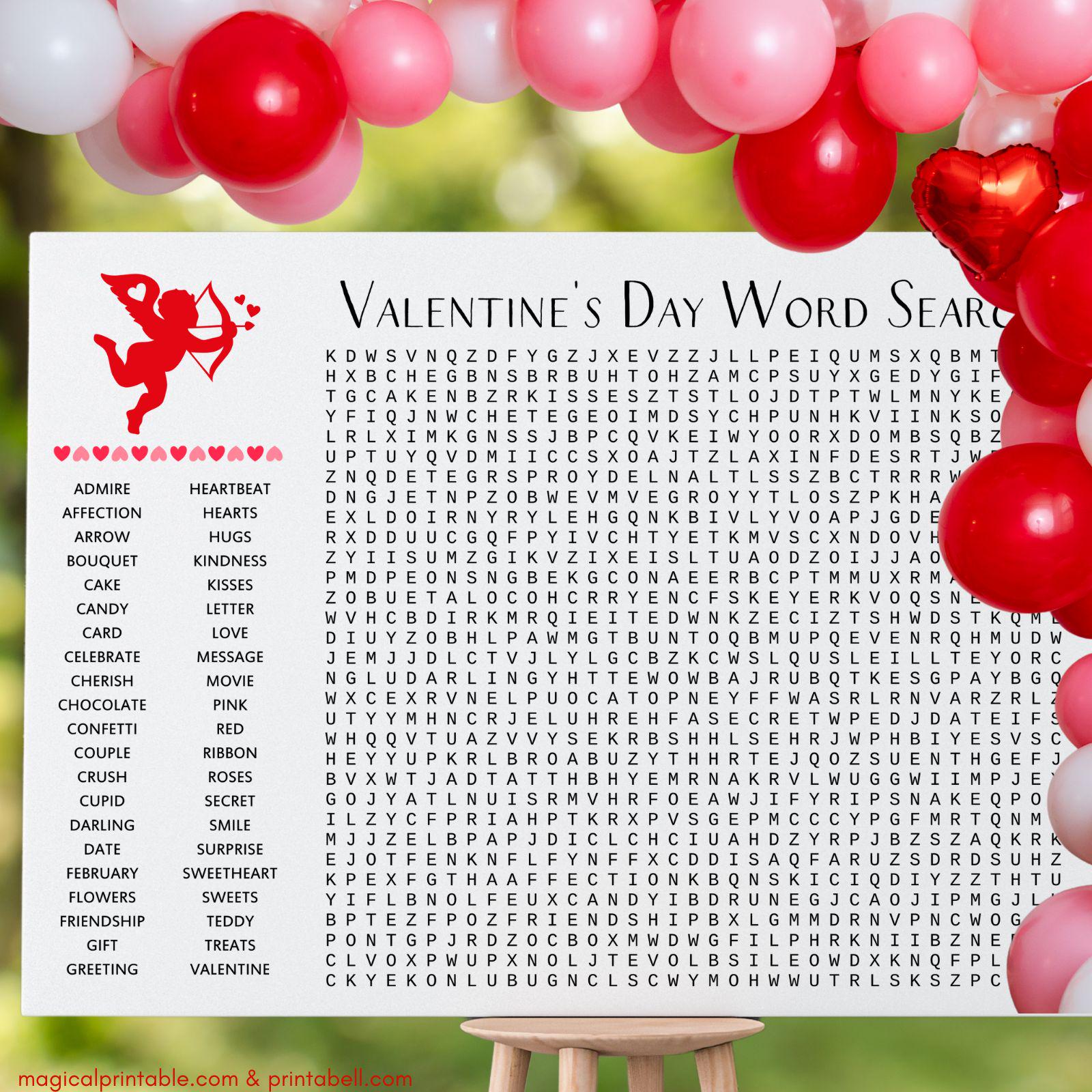 Giant Valentine's Day Word Search, 36x48 Printable Valentine's Word ...