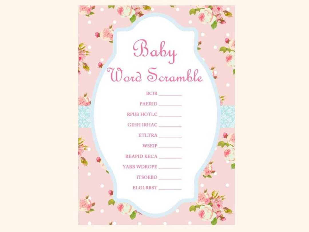 Scramble, Baby Word Scramble, Baby Shower Scramble Game, Unscramble ...