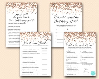 Glitter Gold Birthday Party Games, Who Knows the Birthday Girl Best ...