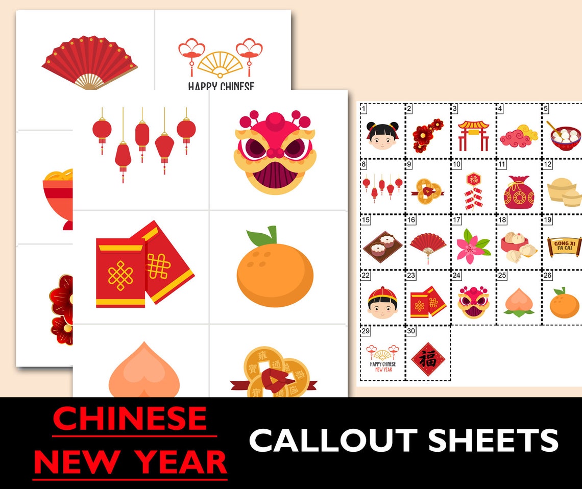 100x Chinese New Year's Bingo Cards, Printable Chinese New Year Bingo ...