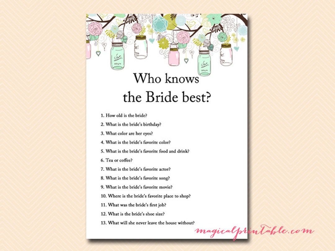 Who Knows the Bride Best, How Well Do You Know Bride, Mason Jars Bridal ...