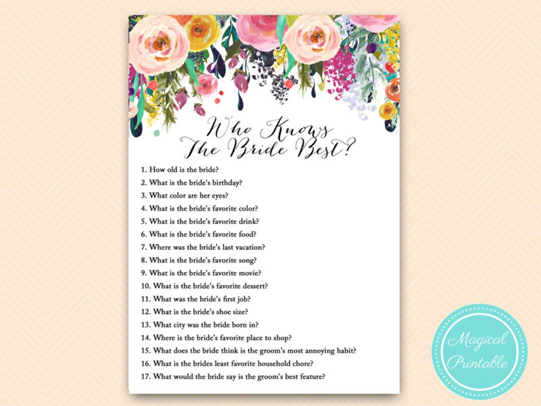 Who Knows the Bride Best, How Well Do You Know Bride, Garden Floral ...