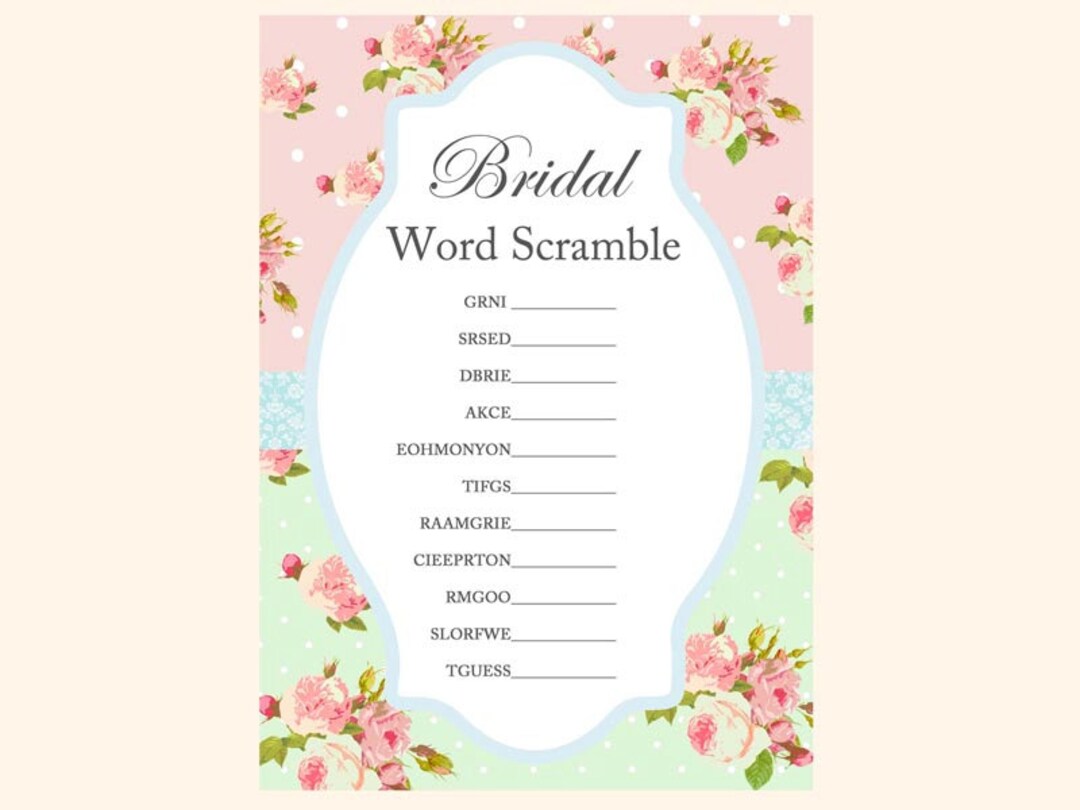 Scramble, Bridal Word Scramble, Unscramble, Floral, Mint, Rose, Shabby ...