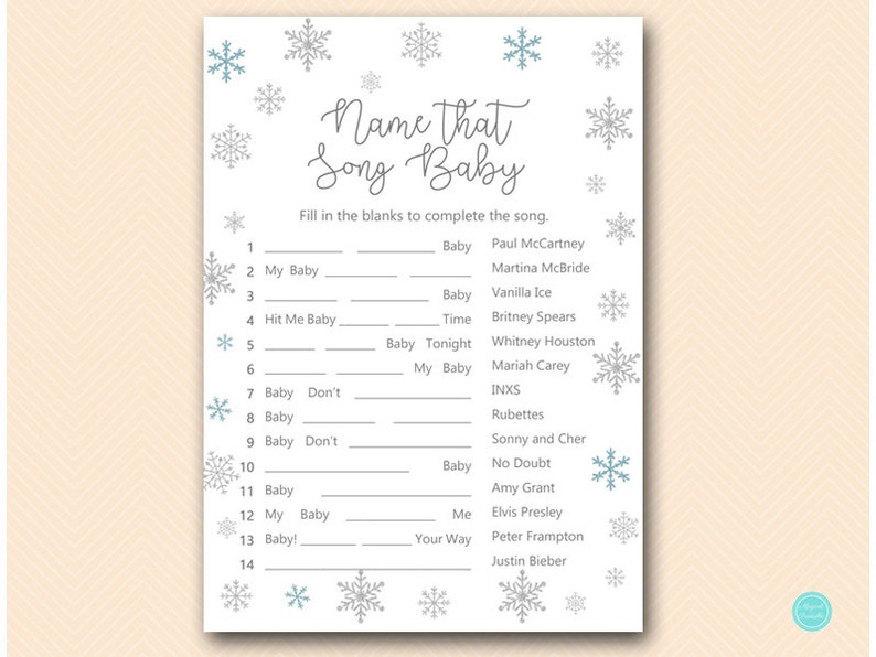 Winter Glitter Wonderland Name That Baby Song Baby Song Game - Etsy