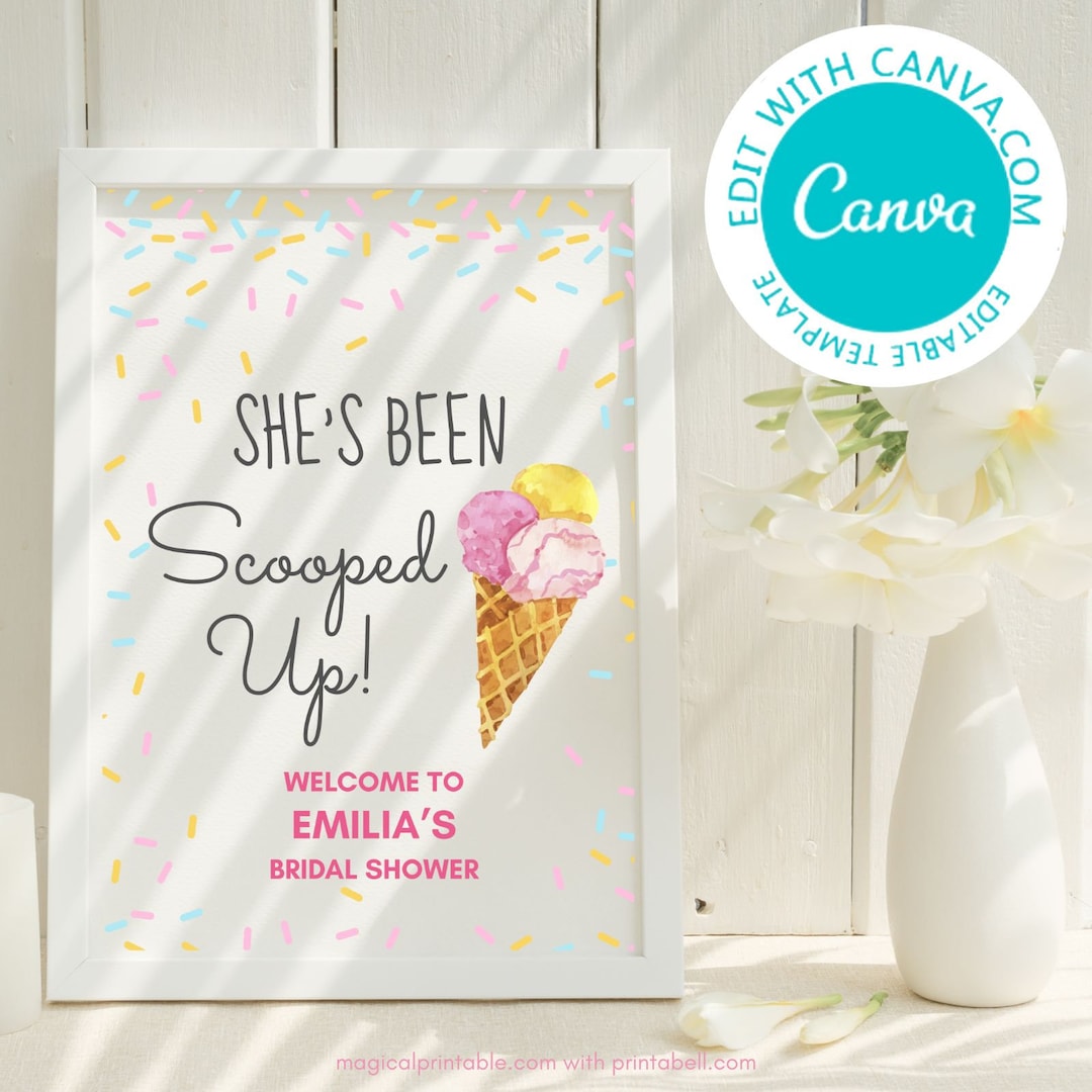 Editable Ice Cream Party Sign, Scooped up Bridal Shower, Ice Cream ...