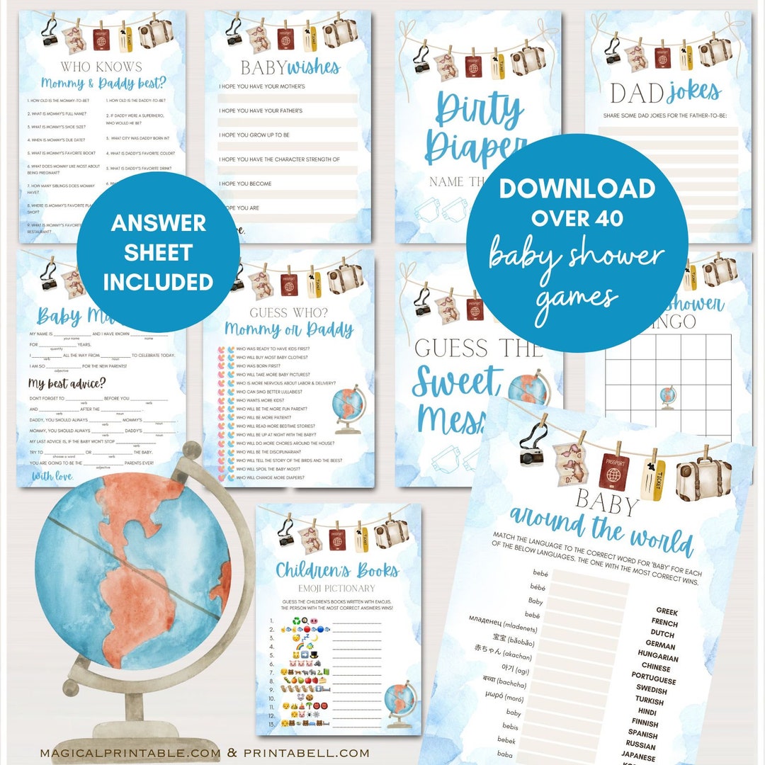 Blue Adventure Awaits Baby Shower Games Bundle, Travel Themed Baby ...
