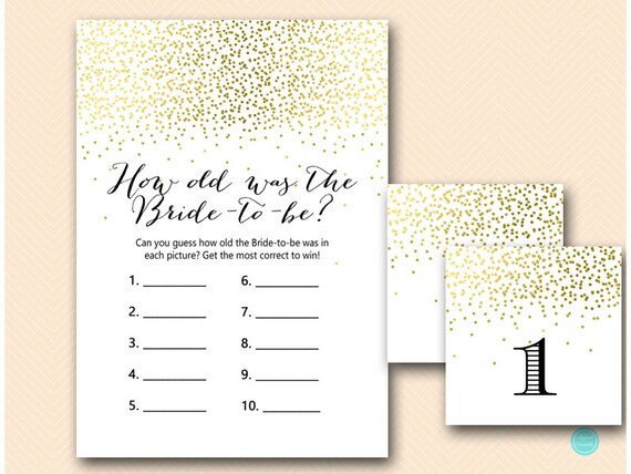 Gold Bridal Shower Games, How old was the bride, Guess the age of bride ...