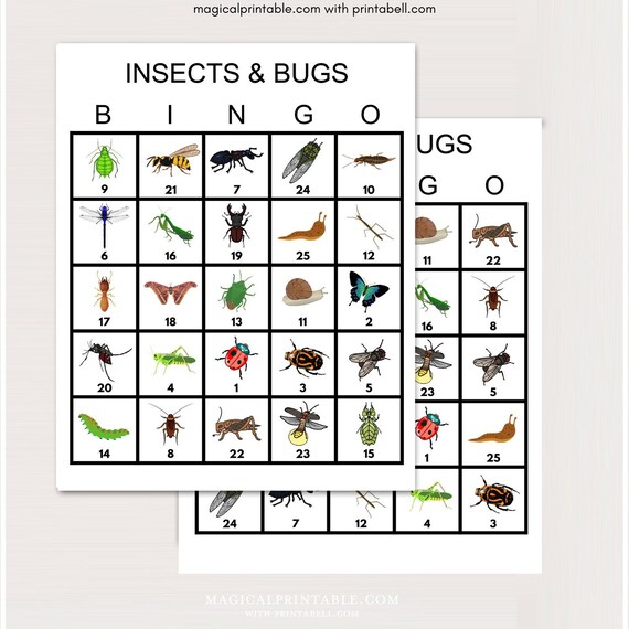 100x Insect and Bugs Bingo Cards, Printable Birthday Party bingo, Party ...