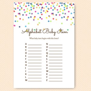 Rainbow Sprinkle Baby Shower, ABC Baby Item Game, A to Z Baby Item Game ...