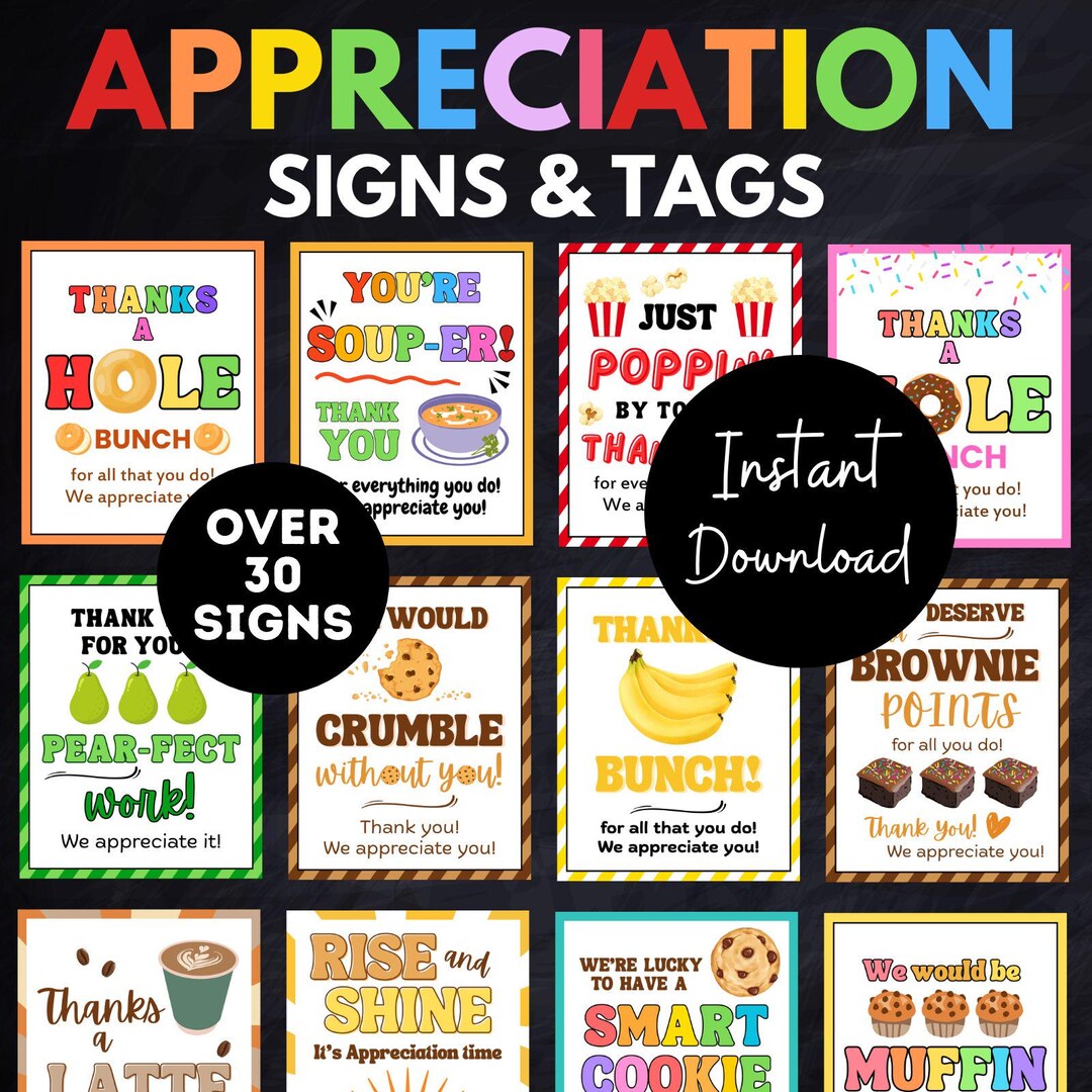 Printable Appreciation Signs, Staff Appreciation Signs, Tags, Employee ...