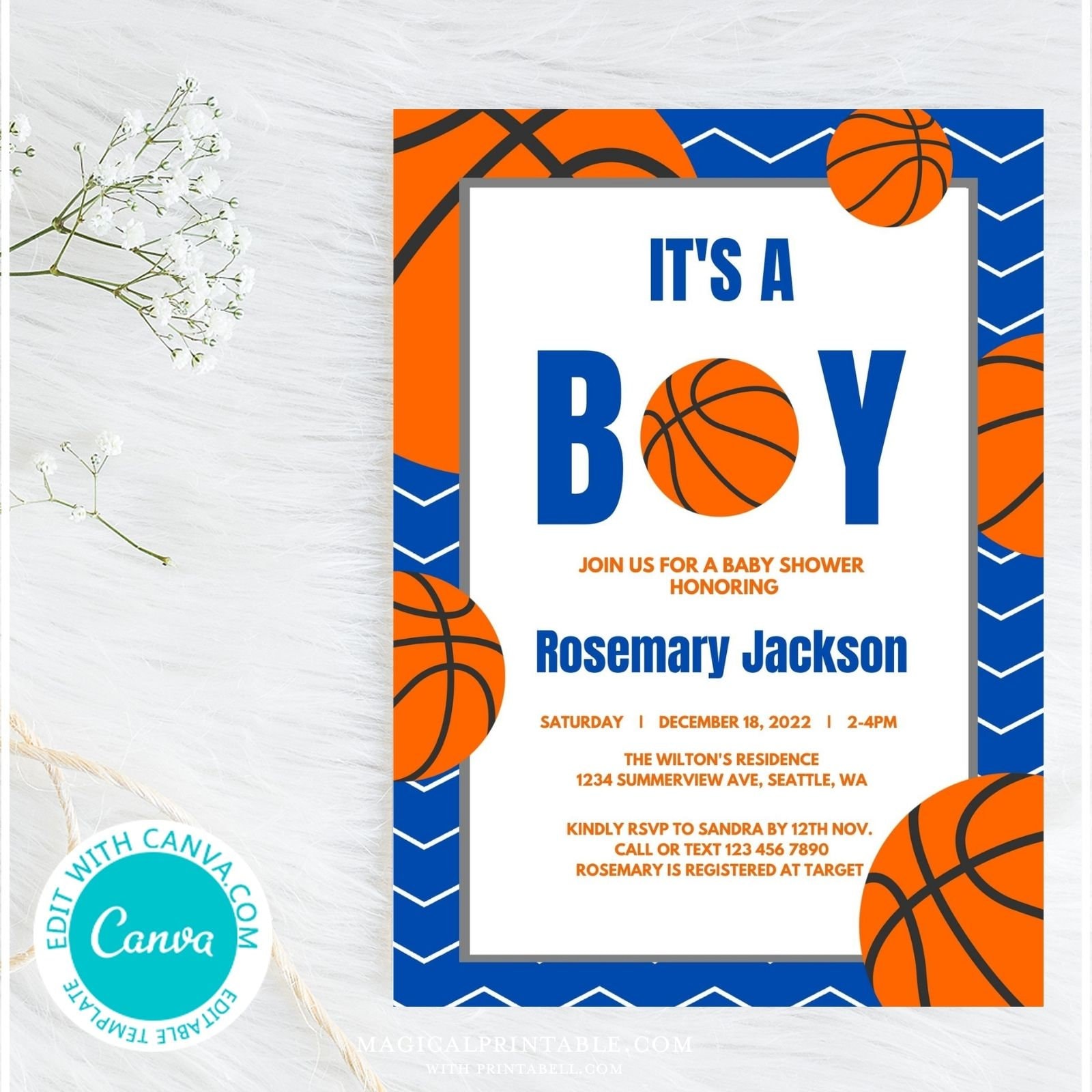 Editable Baby Shower Invitation, Basketball Baby Shower Printables ...