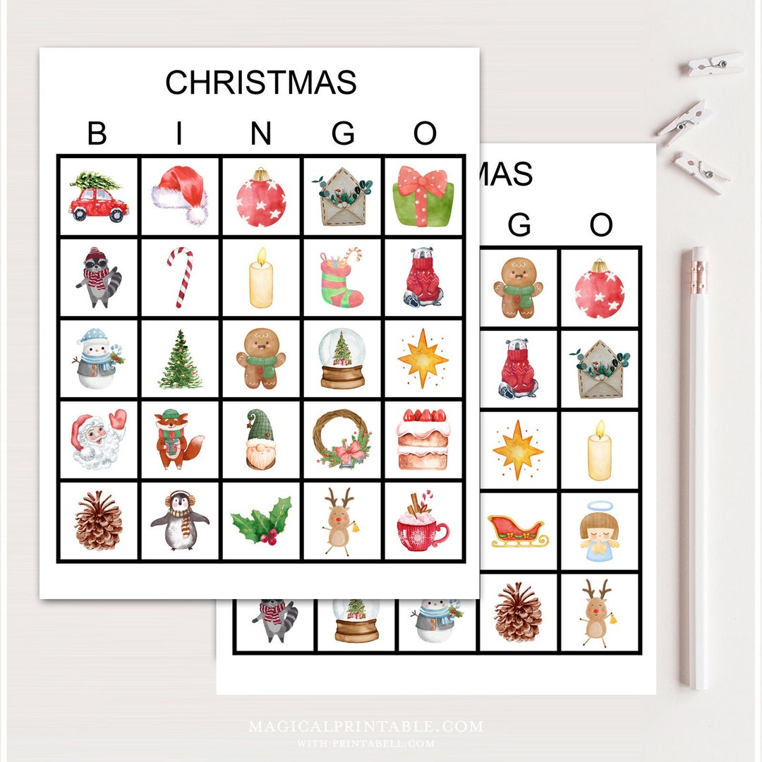 100x Cute Christmas Bingo Cards, Printable Christmas Bingo, Christmas ...